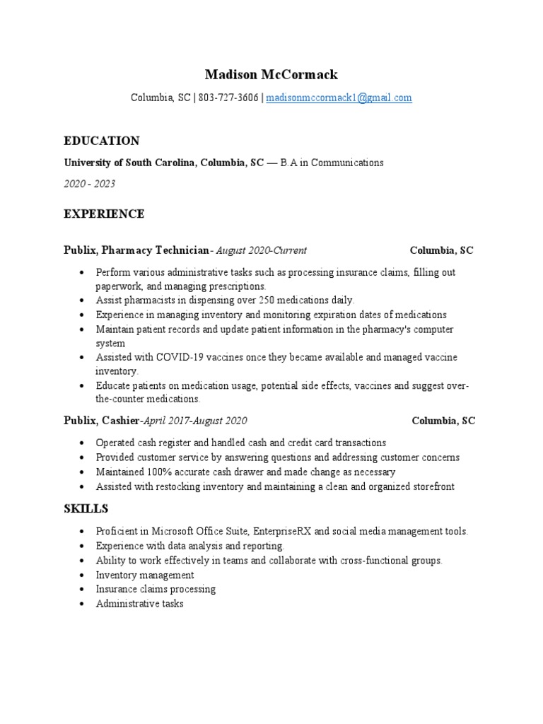 Madison Mccormack Resume March 2023 2 1 1 | PDF | Business