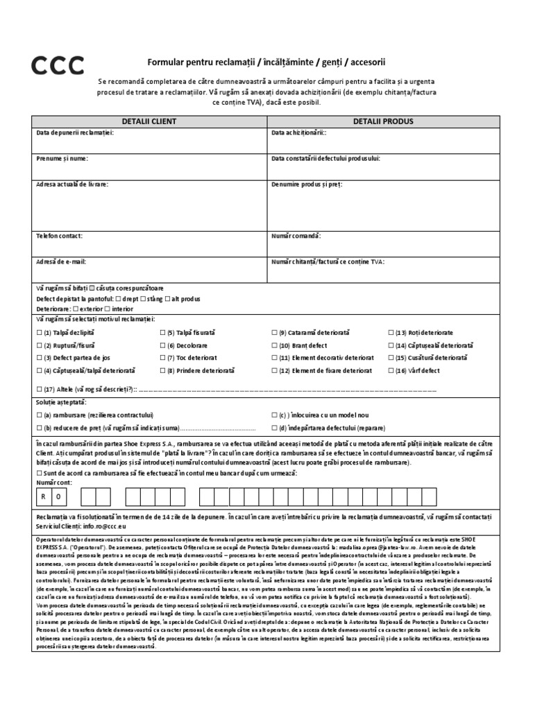 Formular Pentru Reclamatii Standard | PDF