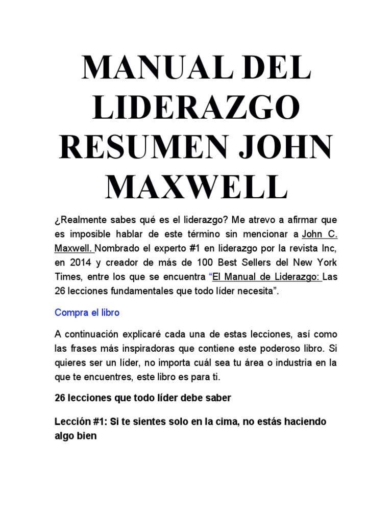 Manual Del Liderazgo Resumen John Maxwell: " Compra El Libro | PDF ...