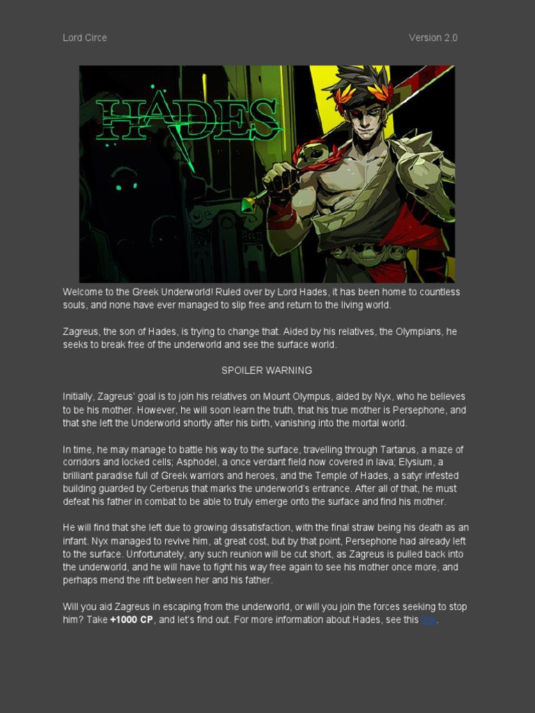 Hades Jumpchain v2.0 | PDF | Hades