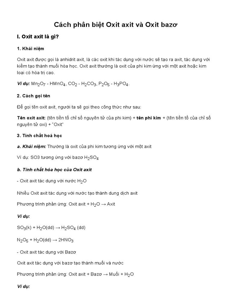 Cach Phan Biet Oxit Axit Va Oxit Bazo | PDF