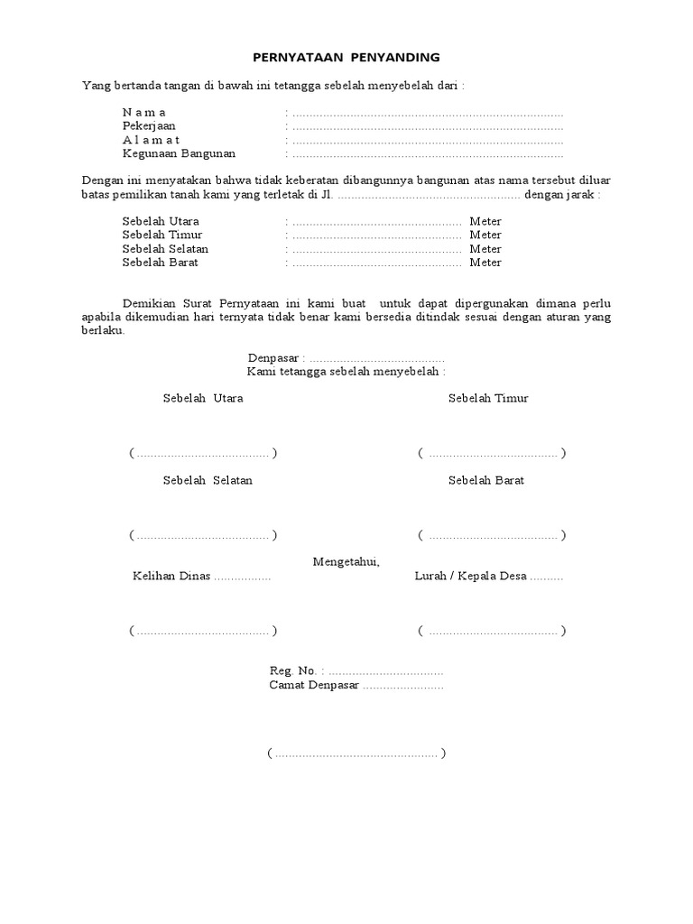 Surat Pernyataaan Penyanding Imb | PDF