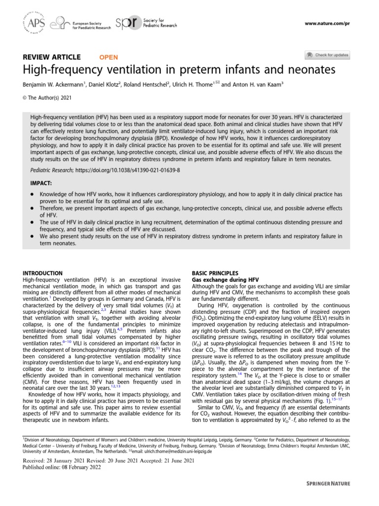 High-Frequency Ventilation in Preterm Infants and Neonates: Review ...