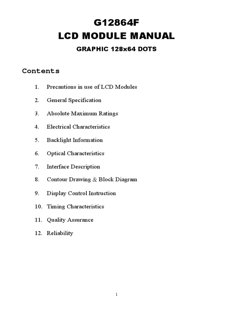 G12864F LCD Module Manual | Download Free PDF | Cursor (User Interface) | Pointer (Computer ...