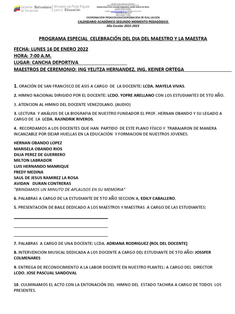 Programa Dia Del Maestro | PDF