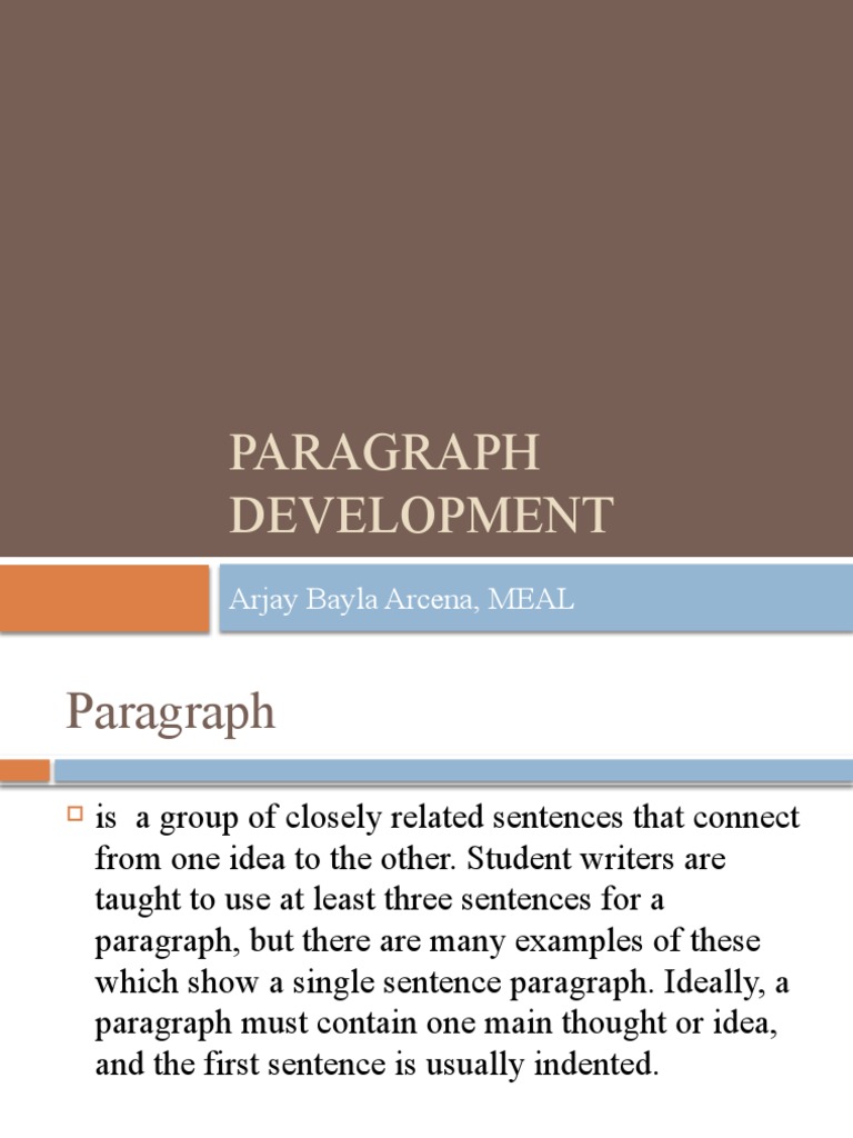 Paragraph Development: Arjay Bayla Arcena, MEAL | Download Free PDF | Paragraph | Learning