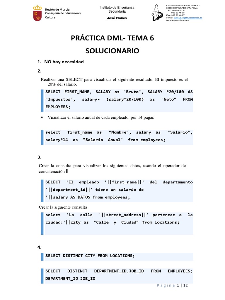 PRÁCTICA DML Solucionario | PDF | Software de gestión de datos | Gestión de datos
