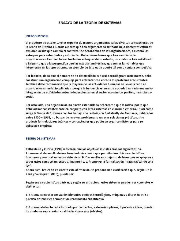 Ensayo de La Teoria de Sistemas | PDF | Teoría de sistemas | Teoría