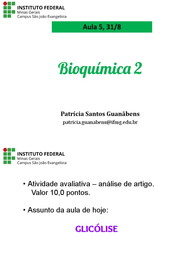 Aula 5 Bioquimica 2 CCB-211 | PDF | Glicolise | Ciências Físicas