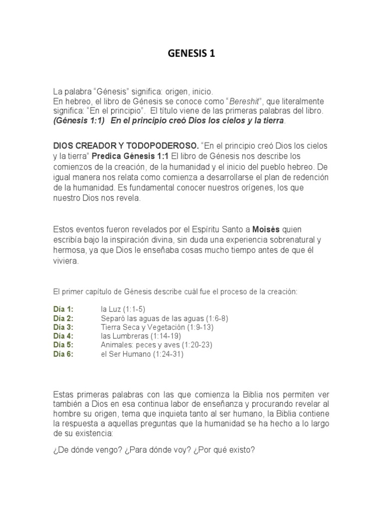 Genesis 1: (Génesis 1:1) en El Principio Creó Dios Los Cielos y La ...
