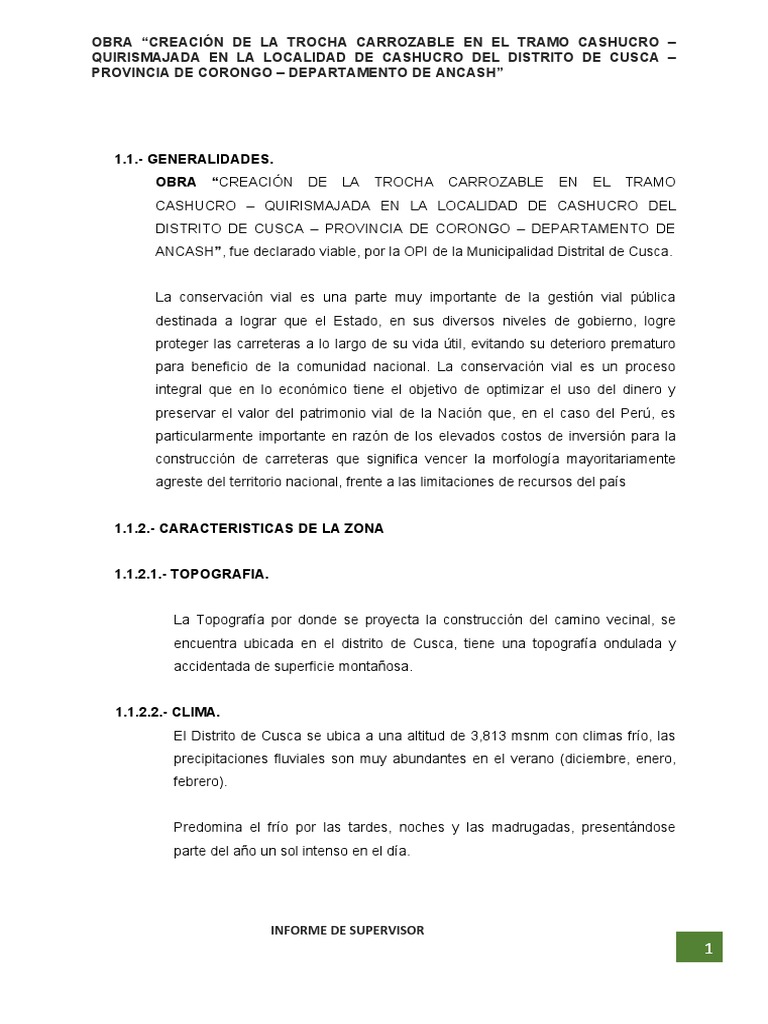 1.1.-Generalidades. Obra "Creación de La Trocha Carrozable en El Tramo ...
