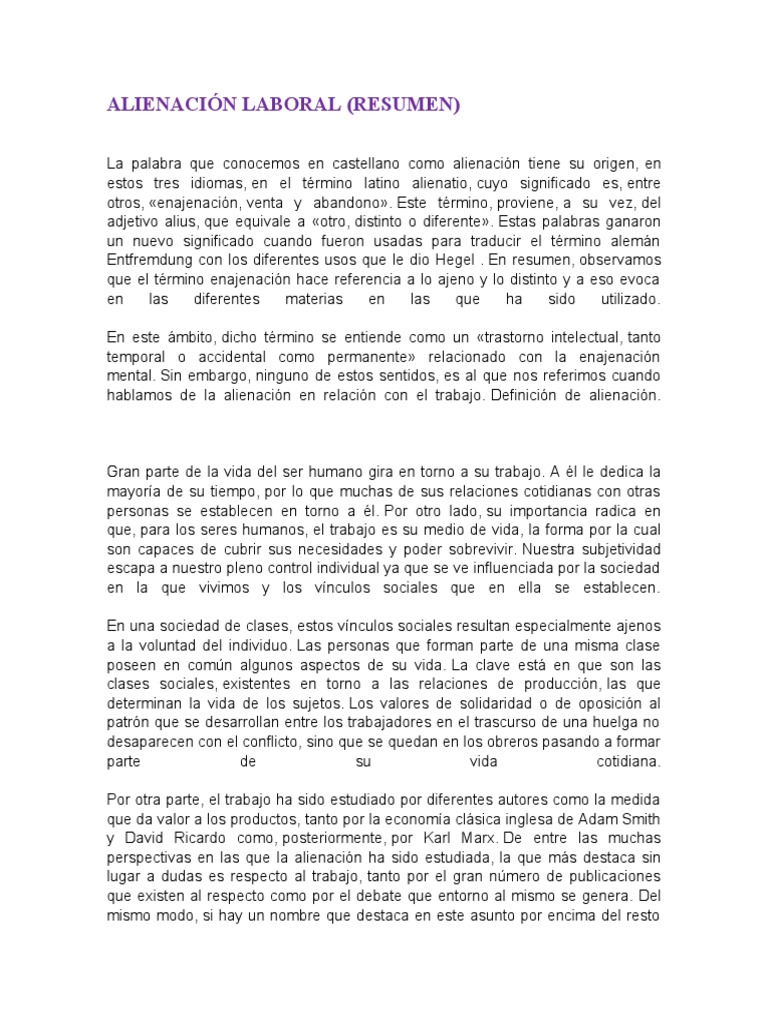 Alienación Laboral | PDF | La teoría de la alienación de Marx ...