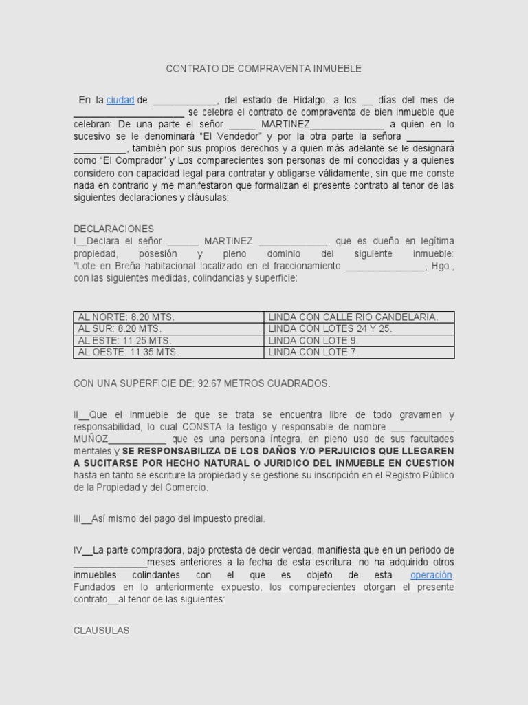 Formato Compraventa Inmueble – Contrato de Compraventa, Ejemplos ...