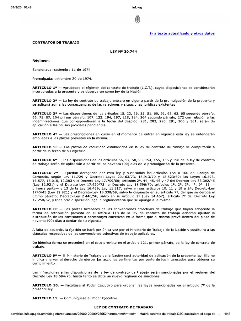Ley 20744 | PDF