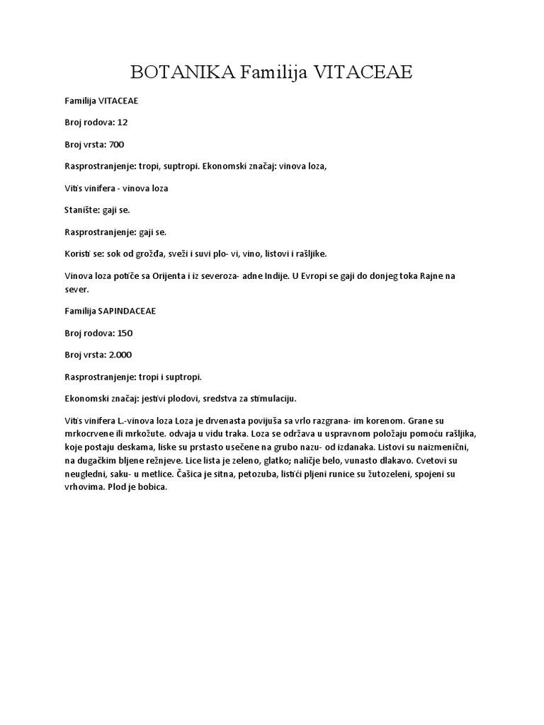BOTANIKA Familija VITACEAE | PDF