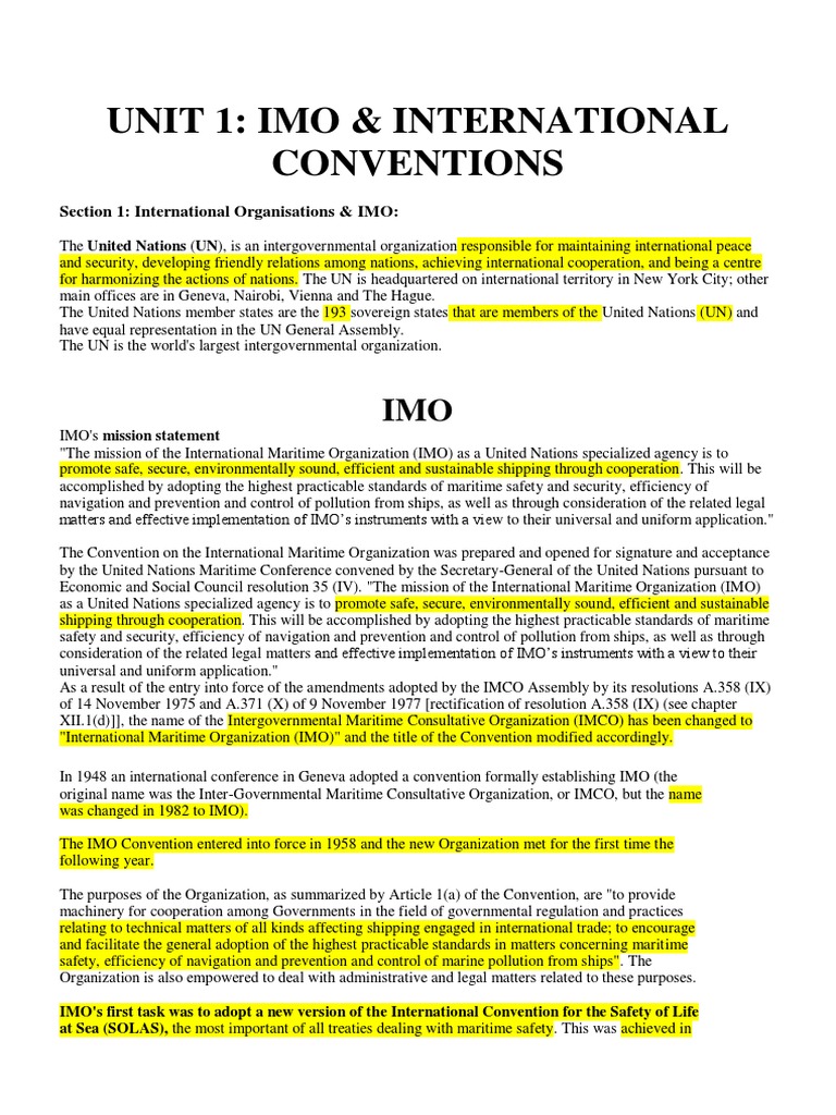 Unit 1: Imo & International Conventions | PDF | World Trade ...