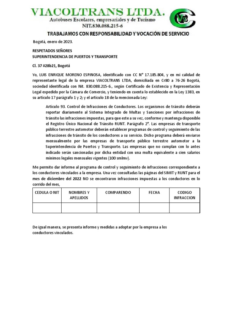Informe Infracciones de Transito Diciembre 2022 | PDF | Multa (pena)