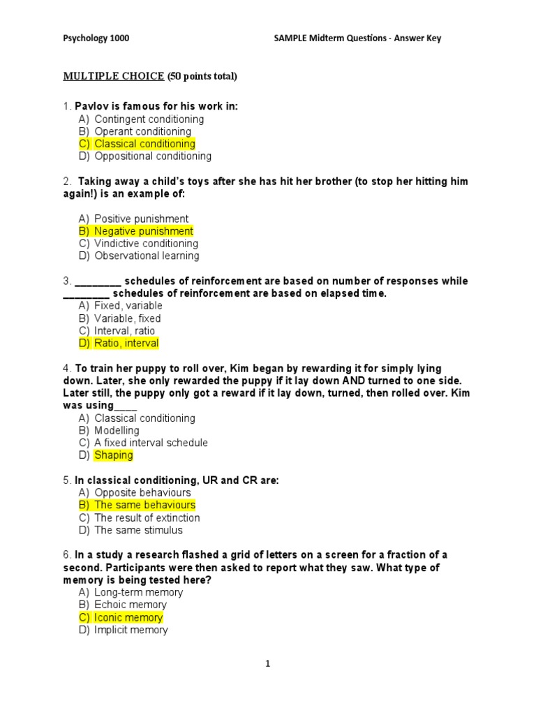 Midterm 2 Example Q's Answer Key | PDF
