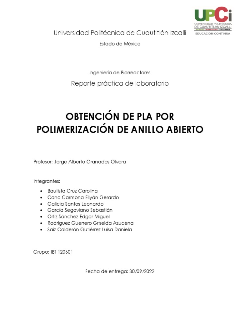 Pract. Lab. PLA | PDF | El plastico | Ácido láctico