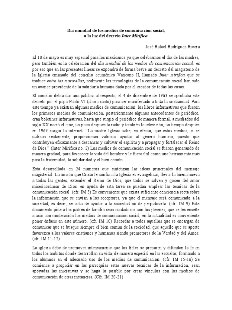 Medios de Comunicacion Inter Mirifica | PDF | Iglesia Católica ...