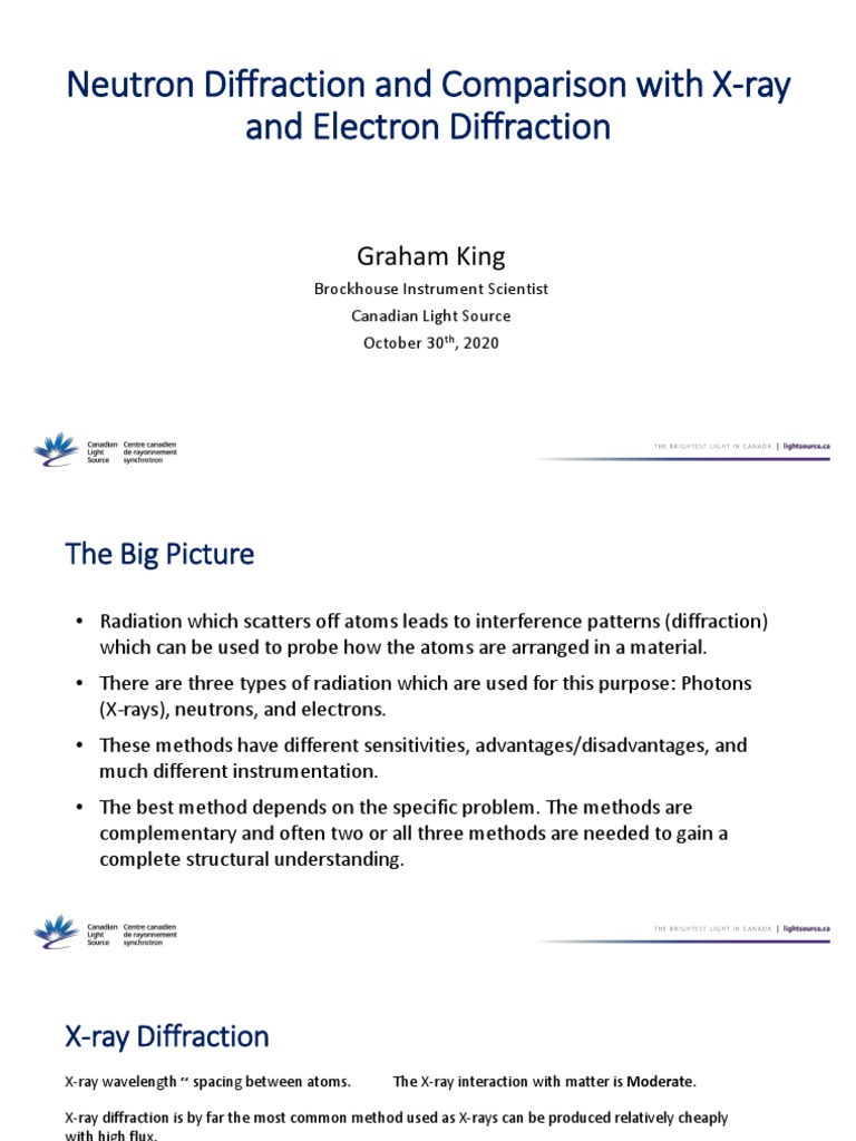 Neutron Diffraction and Comparison With X-Ray and Electron Diffraction | PDF | Neutron | X Ray ...