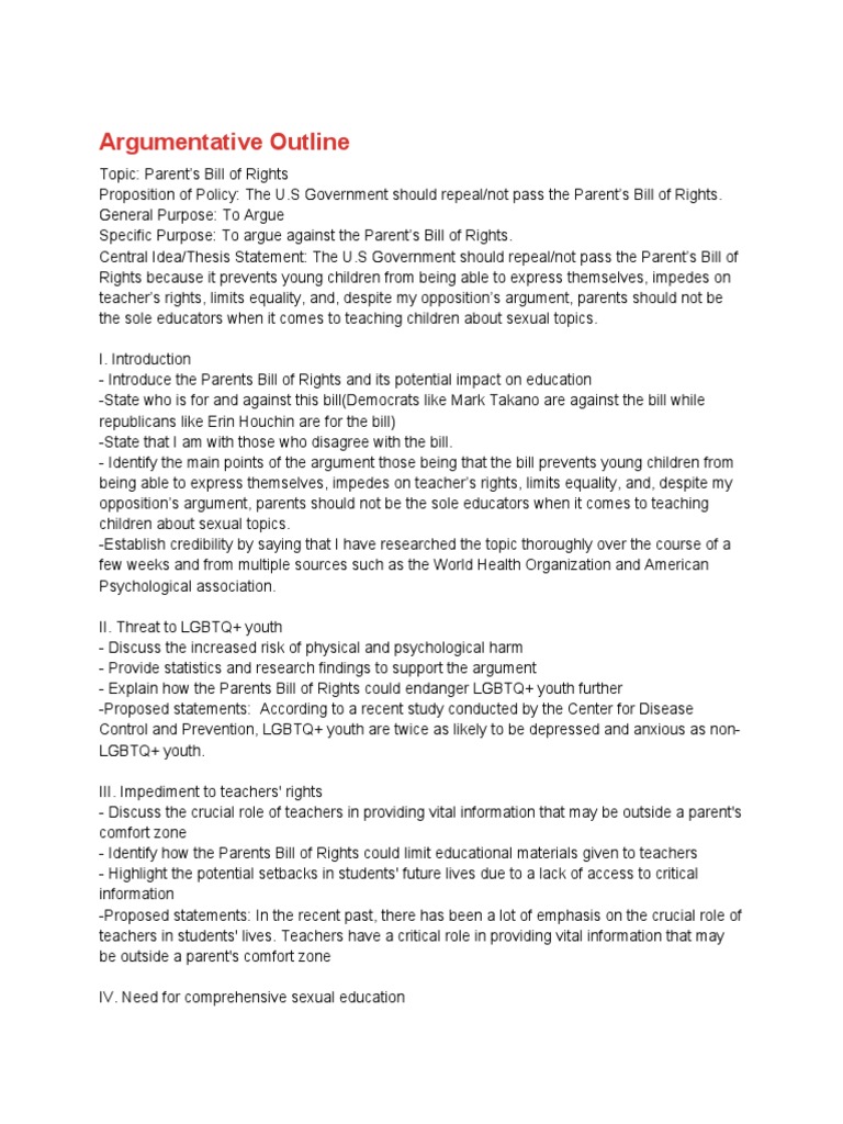 J B Argumentative Speech Outline Pdf Sex Education