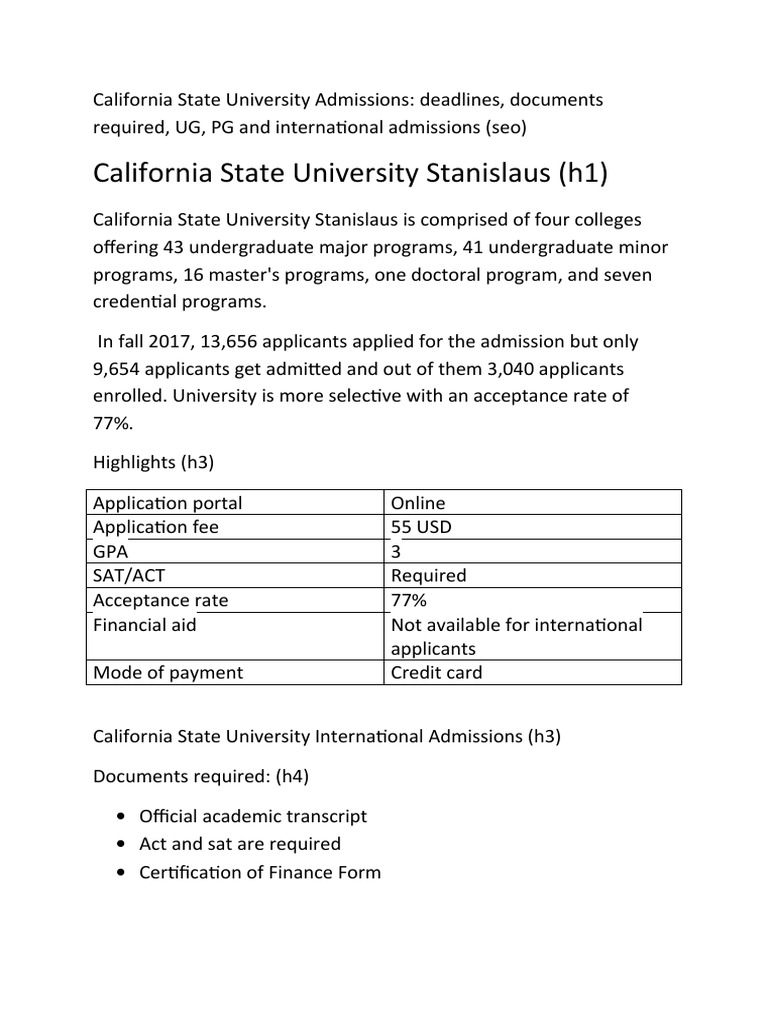CSU Stanislaus Admissions Overview | PDF | Test Of English As A Foreign ...