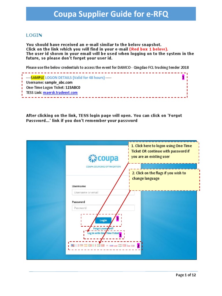 Coupa RFQ - Supplier Guide Manual | PDF | Login | Password