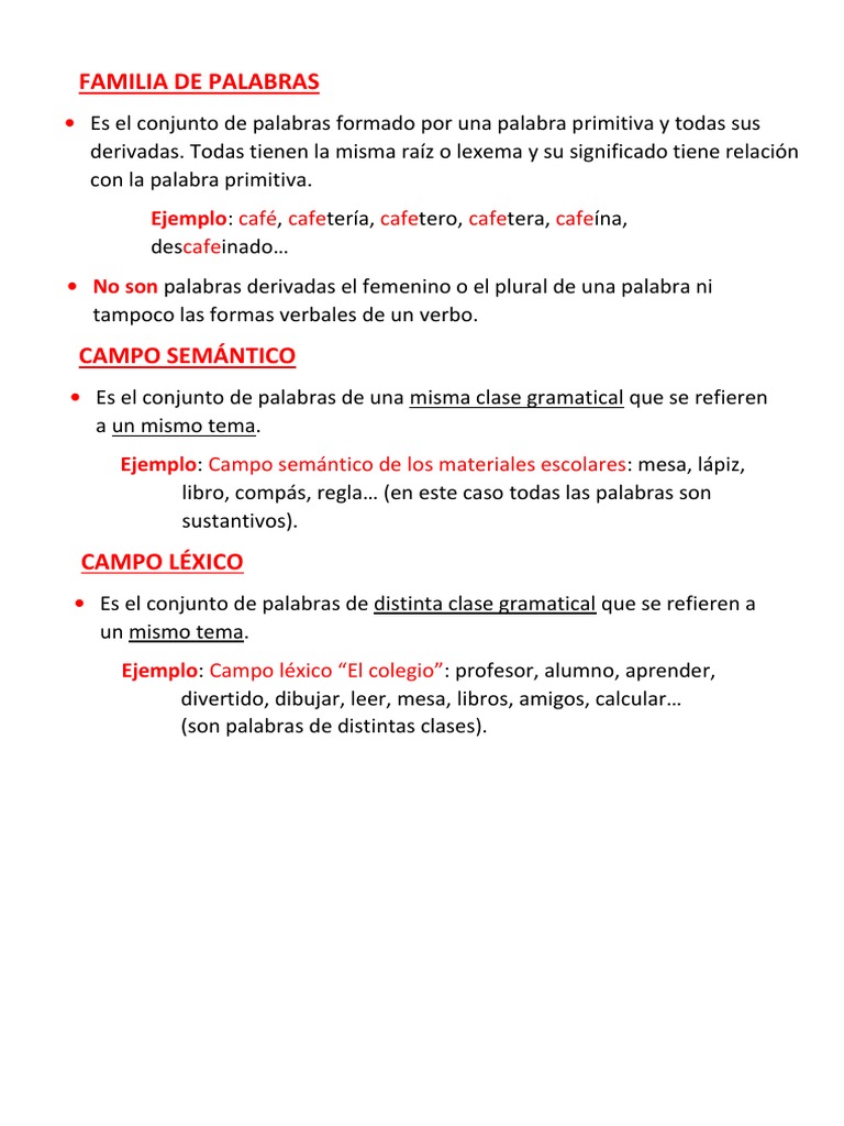 Familia de Palabras: Ejemplo | PDF