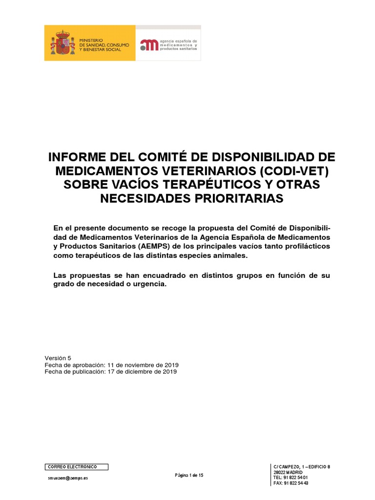 Informe Del Comité de Disponibilidad de Medicamentos Veterinarios (Codi ...
