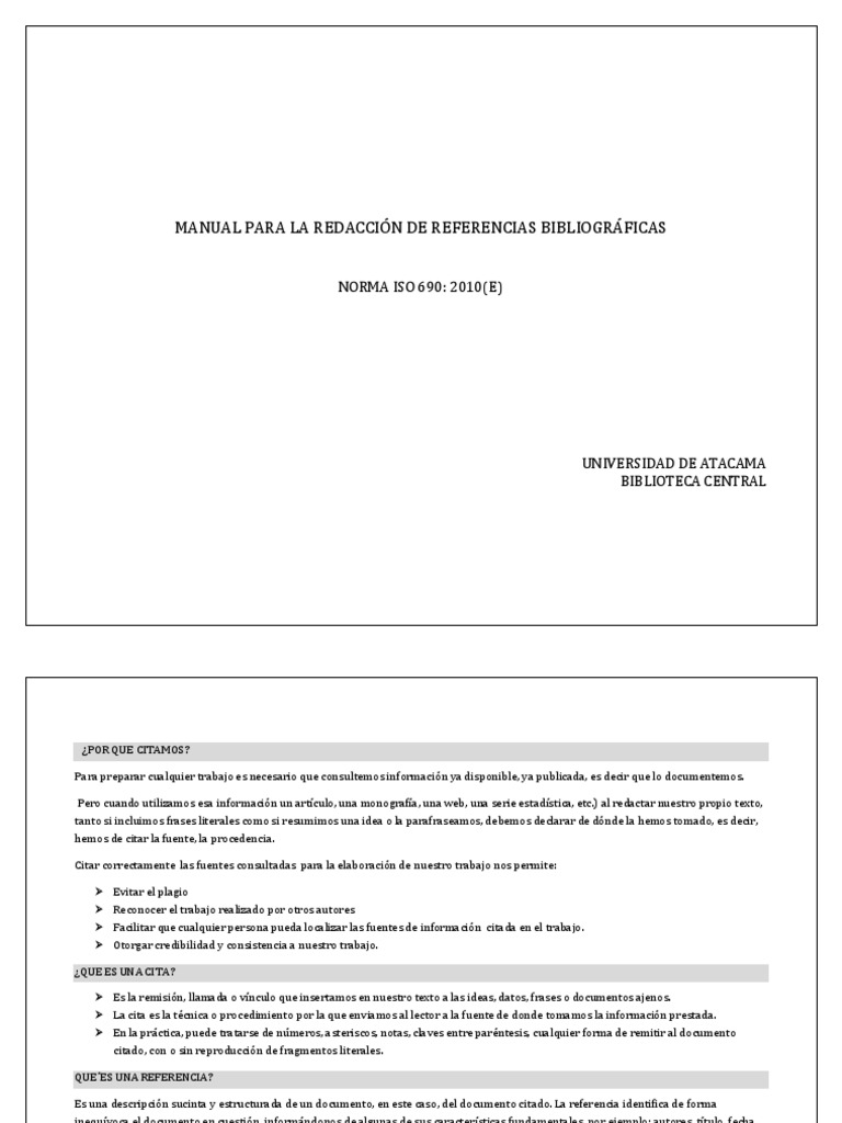Manual para La Redacción de Referencias Bibliográficas: NORMA ISO 690: ...