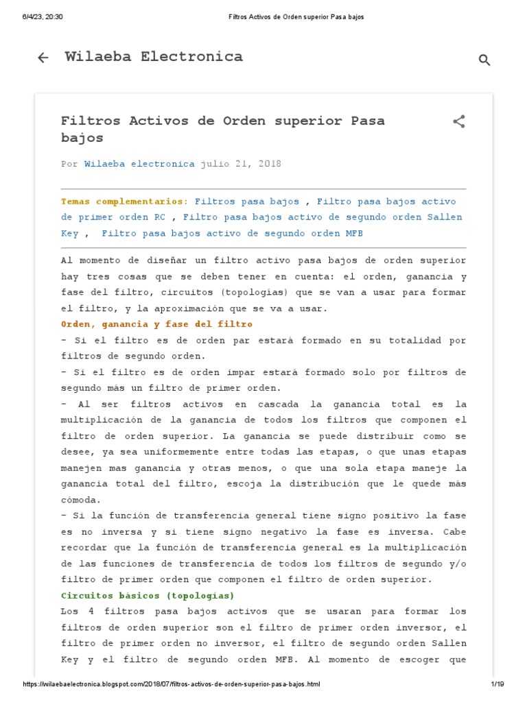 Filtros Activos De Orden Superior Pasa Bajos Descargar Gratis Pdf