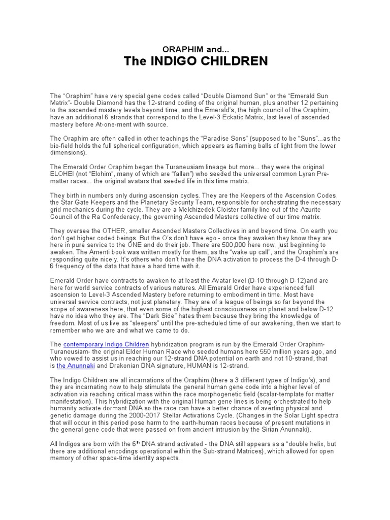 The Indigo Children: ORAPHIM And.. | PDF | Dna | Human