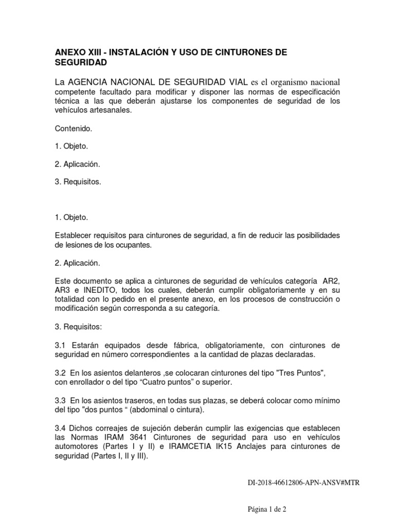 Requisitos para la instalación y uso de cinturones de seguridad en ...