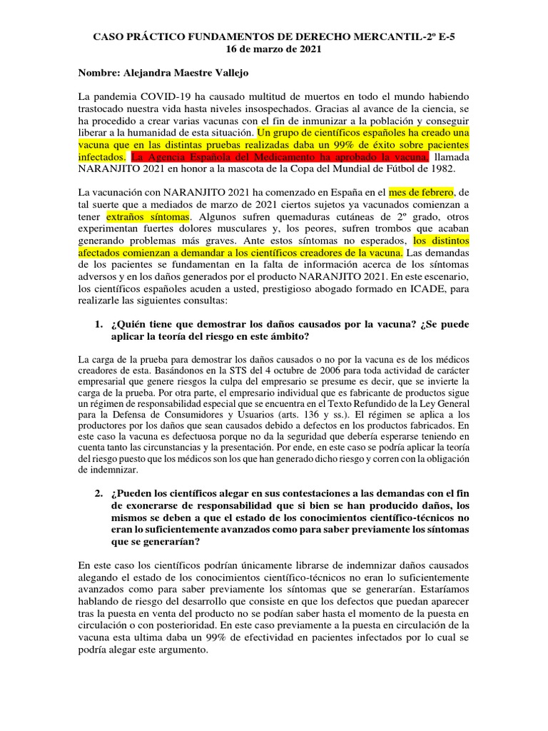 2021 Caso Práctico Fundamentos de Derecho Mercantil | Descargar gratis PDF | Vacunas