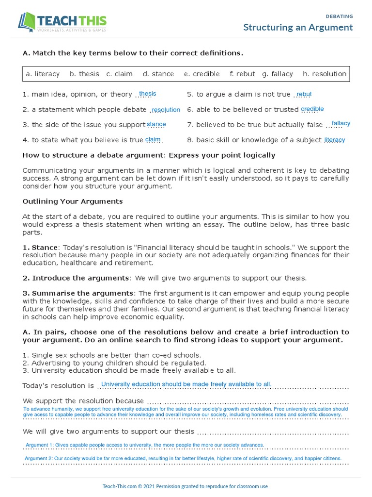 Structuring An Argument For Students (1090) | PDF | Argument | Logic