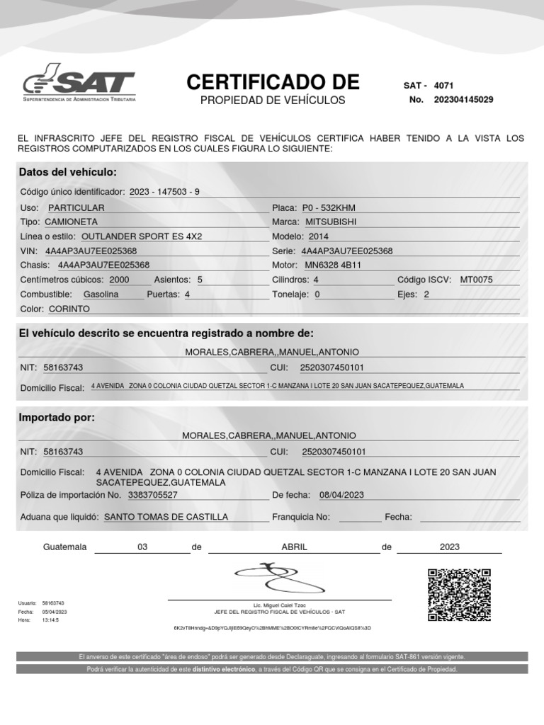 Certificado De: Propiedad de Vehículos | Descargar gratis PDF ...