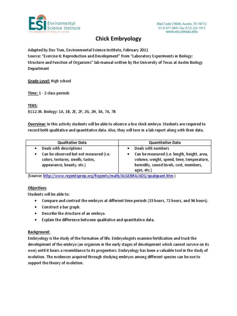 070 Lesson Plan Chick Embryology | Download Free PDF | Egg | Reproduction