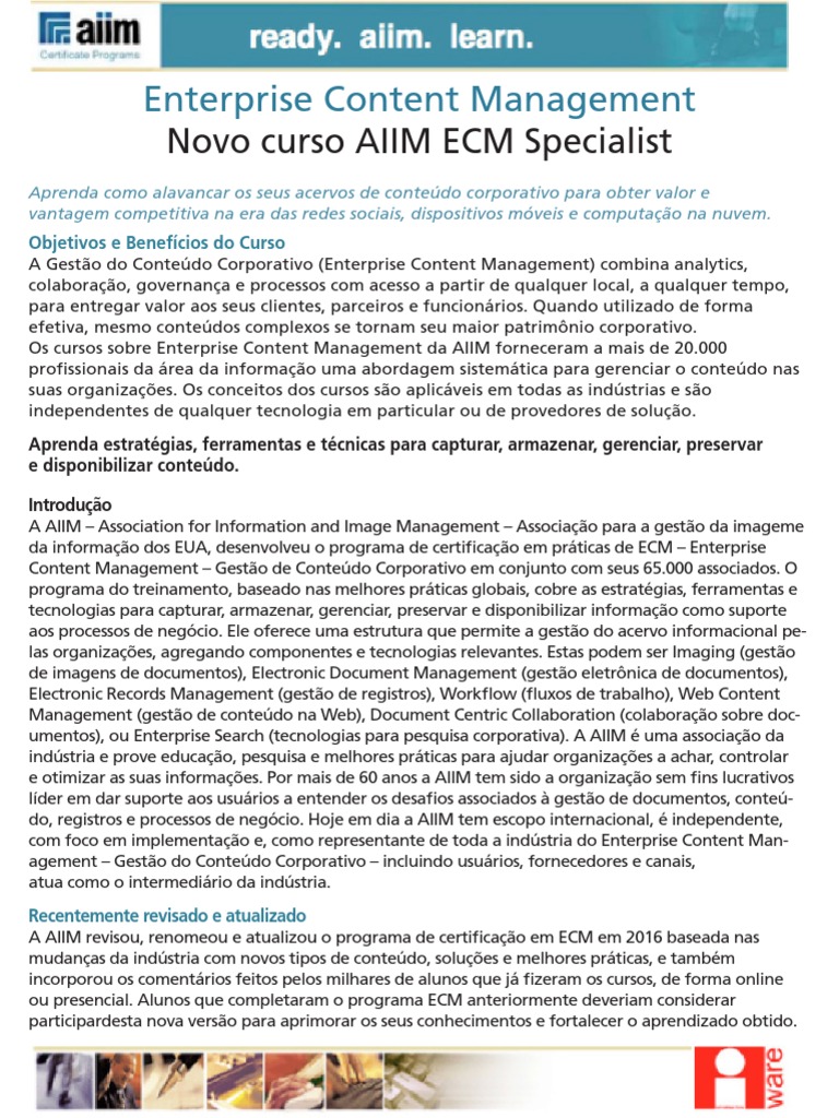 Novo Curso AIIM ECM Specialist | PDF | Tecnologia da Informação ...