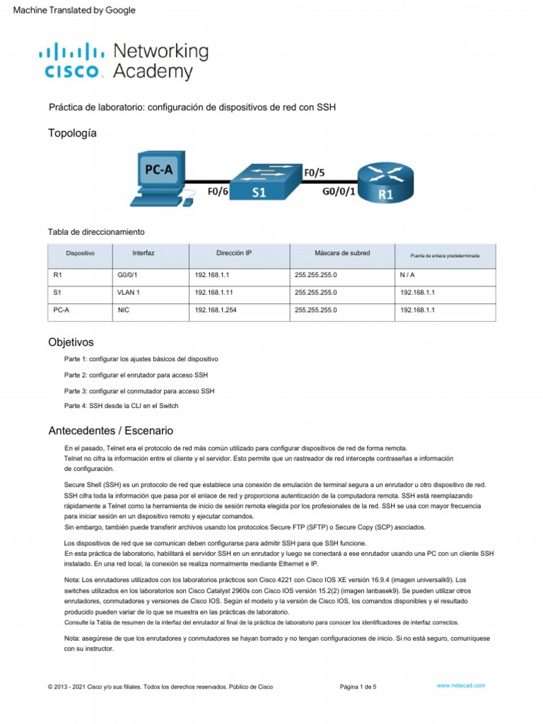 4.4.9 Lab - Configure Network Devices With SSH | PDF | Cubierta segura | Enrutador (Computación)