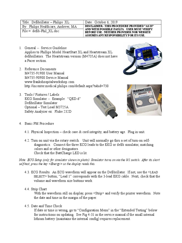Philips HeartStart XL Defibrillator - Service Guideline | PDF ...