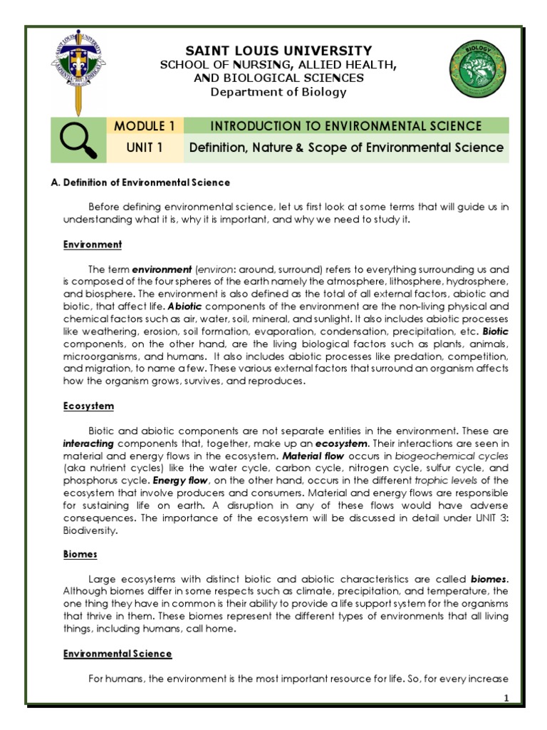 Genvi Notes Module 1 Unit 1 - 2023 | PDF | Ecosystem | Natural Environment
