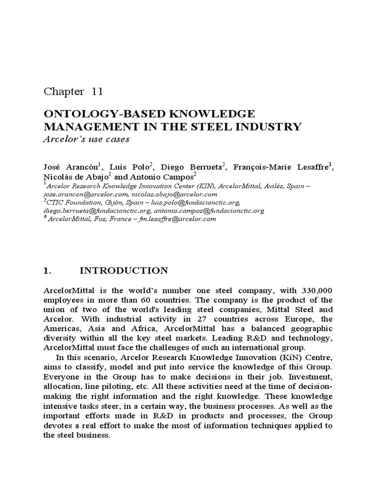 Ontology-Based Knowledge Management in The Steel Industry: Arcelor's Use Cases | PDF | Semantic ...