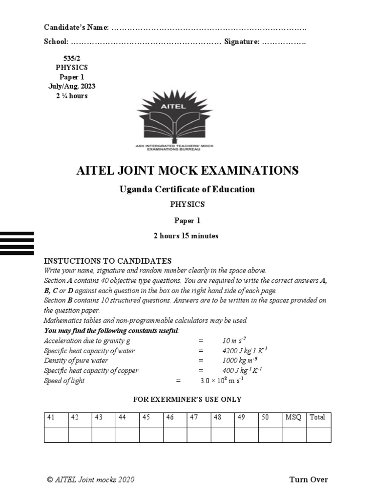 Aitel Joint Mock Examinations: Uganda Certificate of Education ...