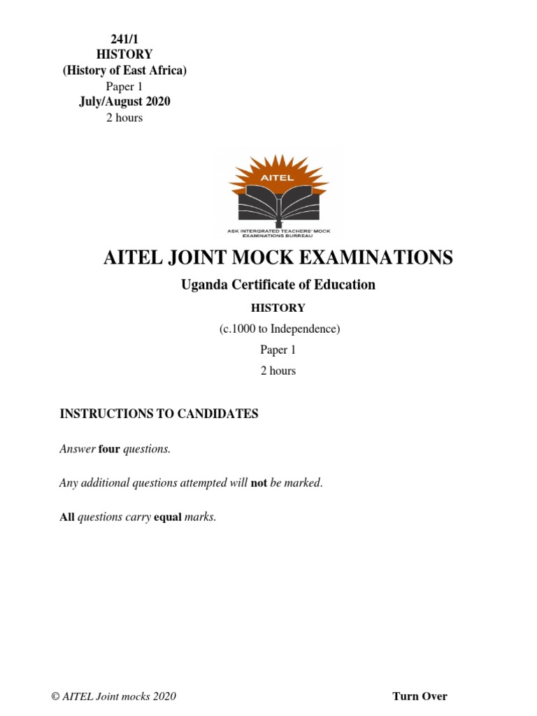 Aitel Joint Mock Examinations: Paper 1 2 Hours | PDF | East Africa ...