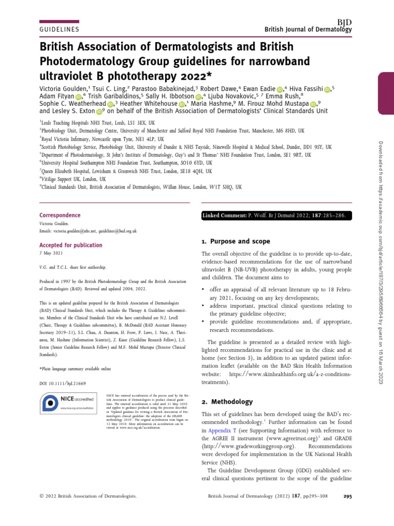 Dermatology Phototherapy Guidelines | PDF | Psoriasis | Ultraviolet