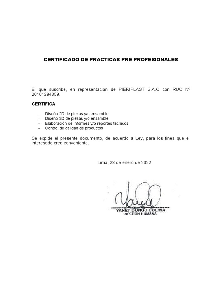 Certificado de Practicas Detalle | PDF | Tecnología