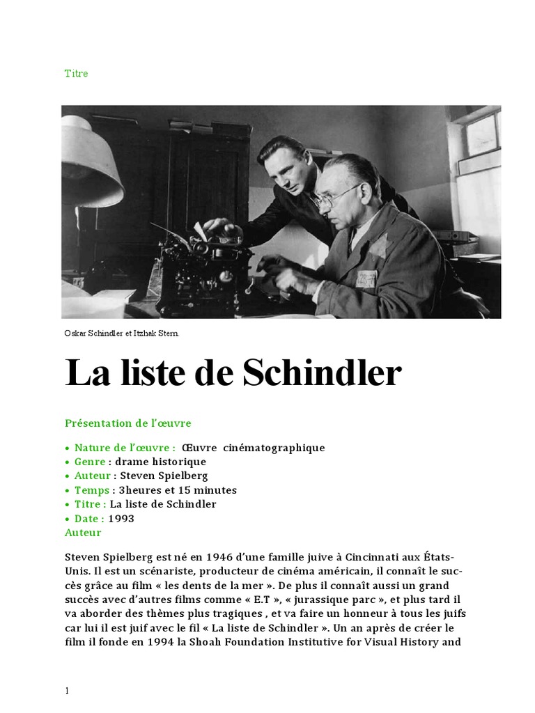 Analyse de "La liste de Schindler" | PDF | L'Holocauste | Allemagne nazie