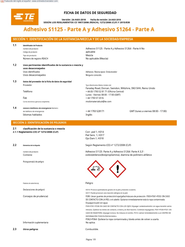 S1125 Adhesive - Part A | PDF | Residuos | Agua