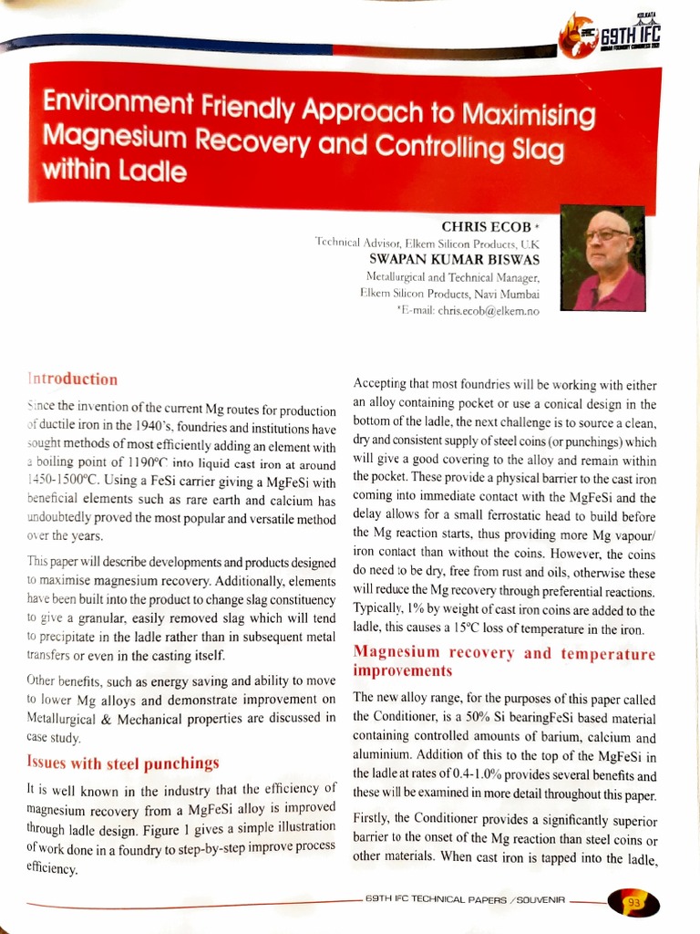 Technical Paper On MG Recovery & Slag Control. | PDF | Foundry | Magnesium